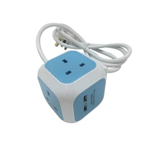 Cube Extension Lead with 4 Sockets 13amp 2 USB Slots 1.4 Meter Cable ...